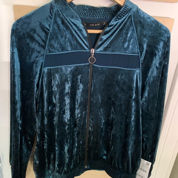 Jackets & Coats | Zara Velvet Blue Jacket Nwt | Poshmark